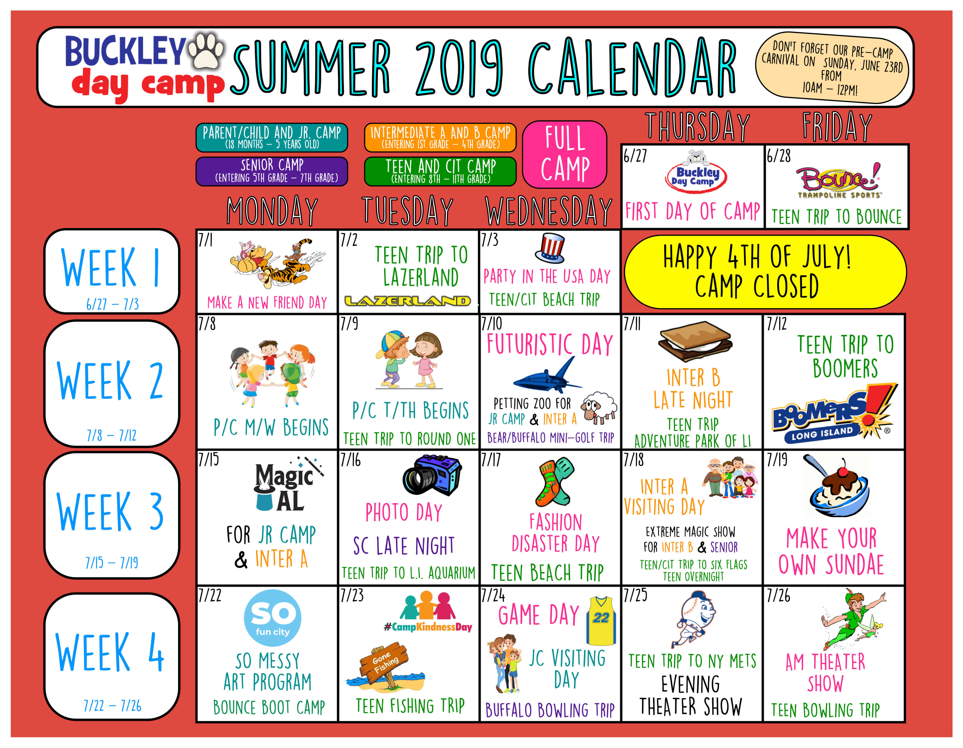 Camp Calendar Buckley Day Camp